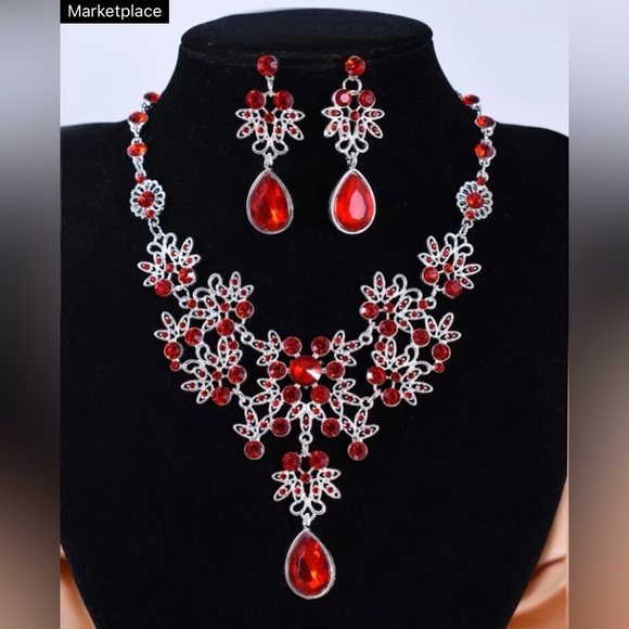 Jewelry | New Rhinestone Waterdrop Red Jewelry Set | Poshmark